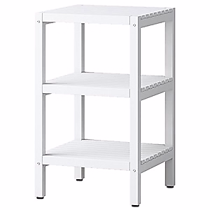 IOTXY Open Shelving Storage Rack - 3-Tier Freestanding Solid Wood Shelves Unit, Multipurpose Display Stand for Bathroom Living Room Laundry, Square Corner Rack, Bookshelf, White
