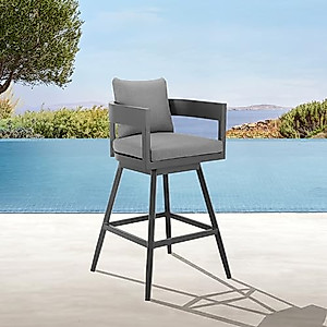 Menorca Outdoor Patio Swivel Counter Stool in Aluminum with Gray Cushions