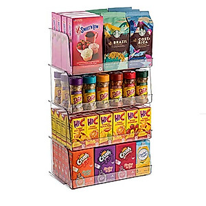 Set of 4 Clear Pantry Organizer Bins Stackable Household Plastic Food Storage Basket with Wide Open Front for Kitchen, Countertops, Cabinets, Refrigerator, Freezer, Bedrooms, Bathrooms - 12" Wide