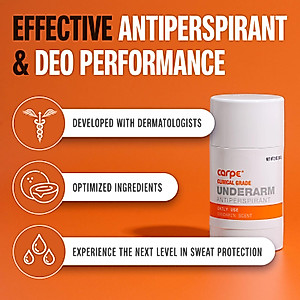 Carpe Clinical Strength Deodorant + Antiperspirant - Clinical Grade Solid Stick - Combat Excessive Underarm Sweating + Hyperhidrosis (Mandarin Scent)