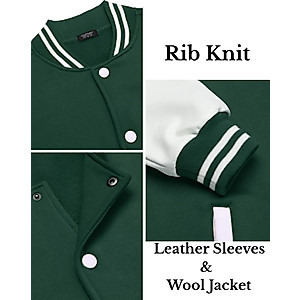 COOFANDY Mens Mens Streetwear Varsity Jacket Letterman Football Jackets College Coats Green Large