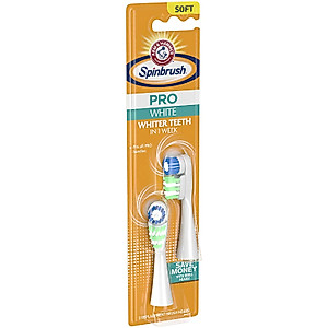 Arm & Hammer Spinbrush Pro Series White Electric Toothbrush Replacement Brush Heads Refills, Soft Bristles, 2 Count - 3 Pack (Includes 6 Brush Heads Total)