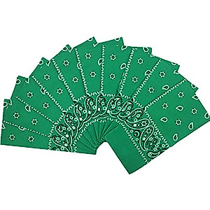 Vamqor 12pcs Bandana for women and men 100% Cotton Custom Fashion Paisley Design Multifunctional Outdoor Square Handkerchief（green）