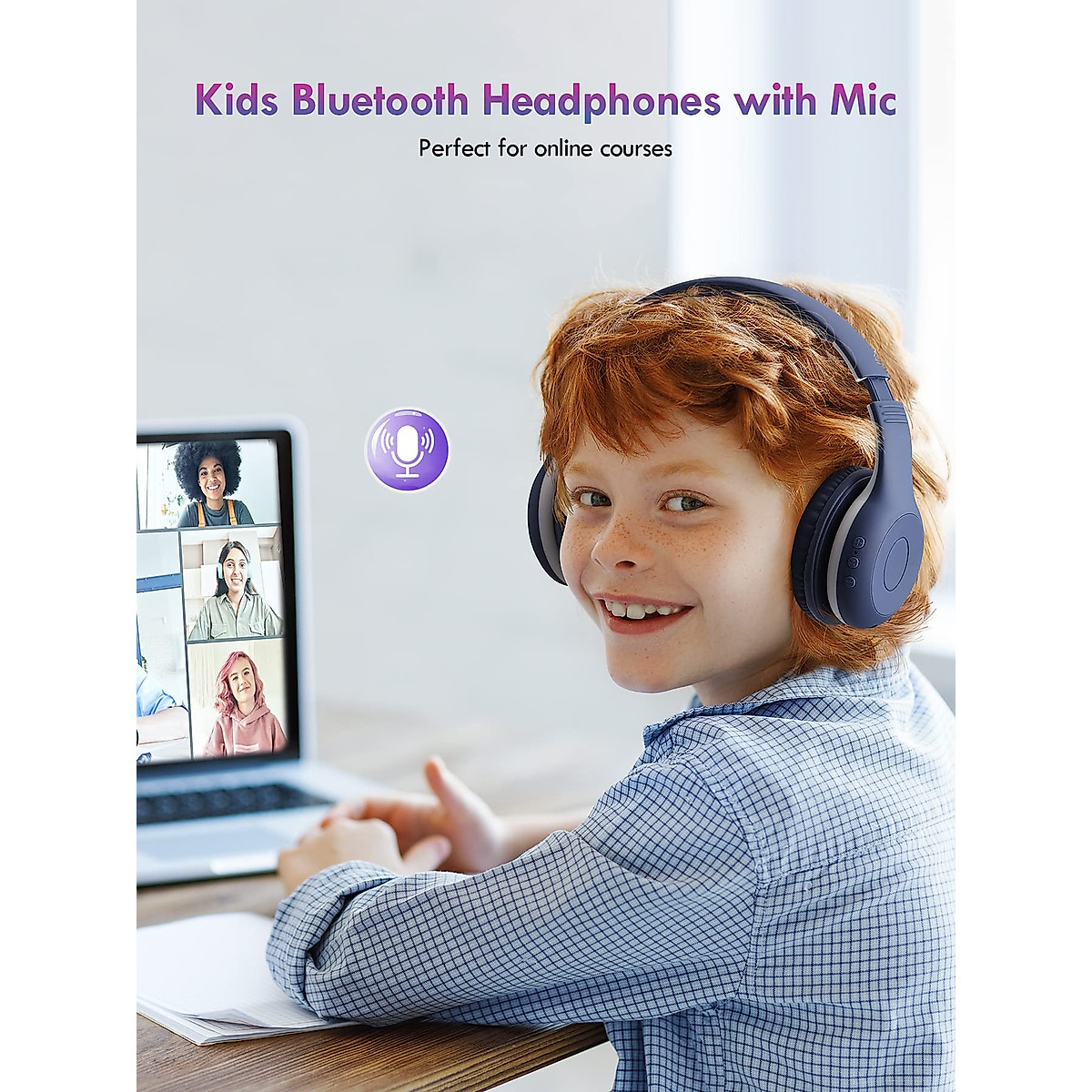 WeDuet Kids Wireless Headphones, Kids Headphones with MIC, Wireless 5.0 Stereo Children Headphones for Boys, Safe Volume, Foldable Over Ear Children Headphones for iPad Tablet Home School