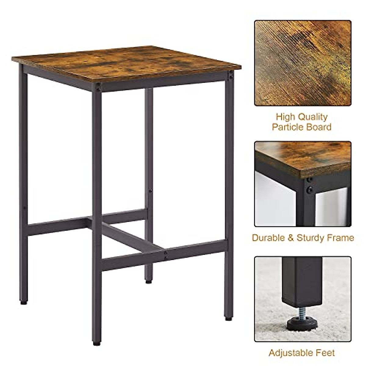 KIVENJAJA Bar Table and Chairs Set for 2, 3-Piece Small Square Pub Bistro Table and Upholstered Stools with Backrest, Counter Height Dining Table Set for Kitchen Small Space, Rustic Brown