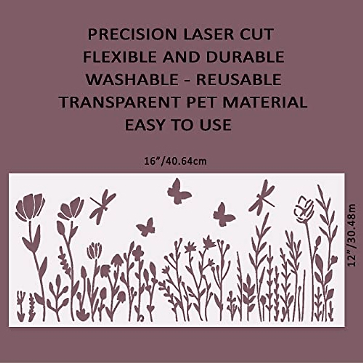 Large 16x12 Inch Wildflower Stencil for Painting on Wood, Canvas - Reusable Drawing Stencils for Crafts, Wall, Art, Furniture - Wildflower Stencil - Floral Stencils