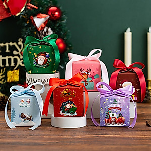 Christmas Gift Boxes Treat Cookie Favor Party Stacking Set with Lids Merry Christmas Goodie Paper Box Small Size Bow Bulk for Chirldren Mini Wrap Decorative Candy Holiday Santa Presents Bags Giving