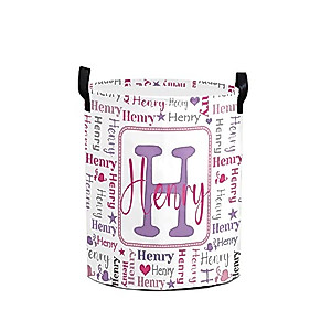 Custom Laundry Hamper with Name Personalized Laundry Baskets Collapsible Clothes Storage Basket with Handle for Bathroom Living Room Bedroom (Purple Pink)