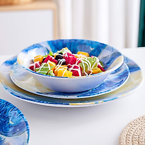 Topmela 12 Pcs Melamine Dinnerware Set - Indoor and Outdoor Durable Plastic Dishes Dishware，Melamine Dinner Plates and Bowls Sets Service for 4，Lightweight Unbreakable（Landscape Painting）