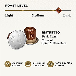 Peet's Coffee, Dark Roast Espresso Pods, Ristretto Intensity 10, 10 Count (1 Box of 10 Espresso Capsules)