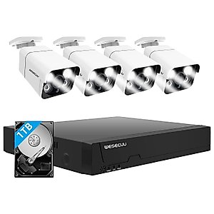 WESECUU Poe Security Camera System, 4K CCTV Camera Security System 4pcs IP Home Security Cameras Outdoor, 2-Way Talk, Human Detection, with 1TB HDD for 24-7 Recording Home Kits