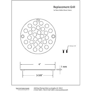 Westbrass A3192-62 4" OD Brass Shower Strainer Grid Drain Cover, Matte Black
