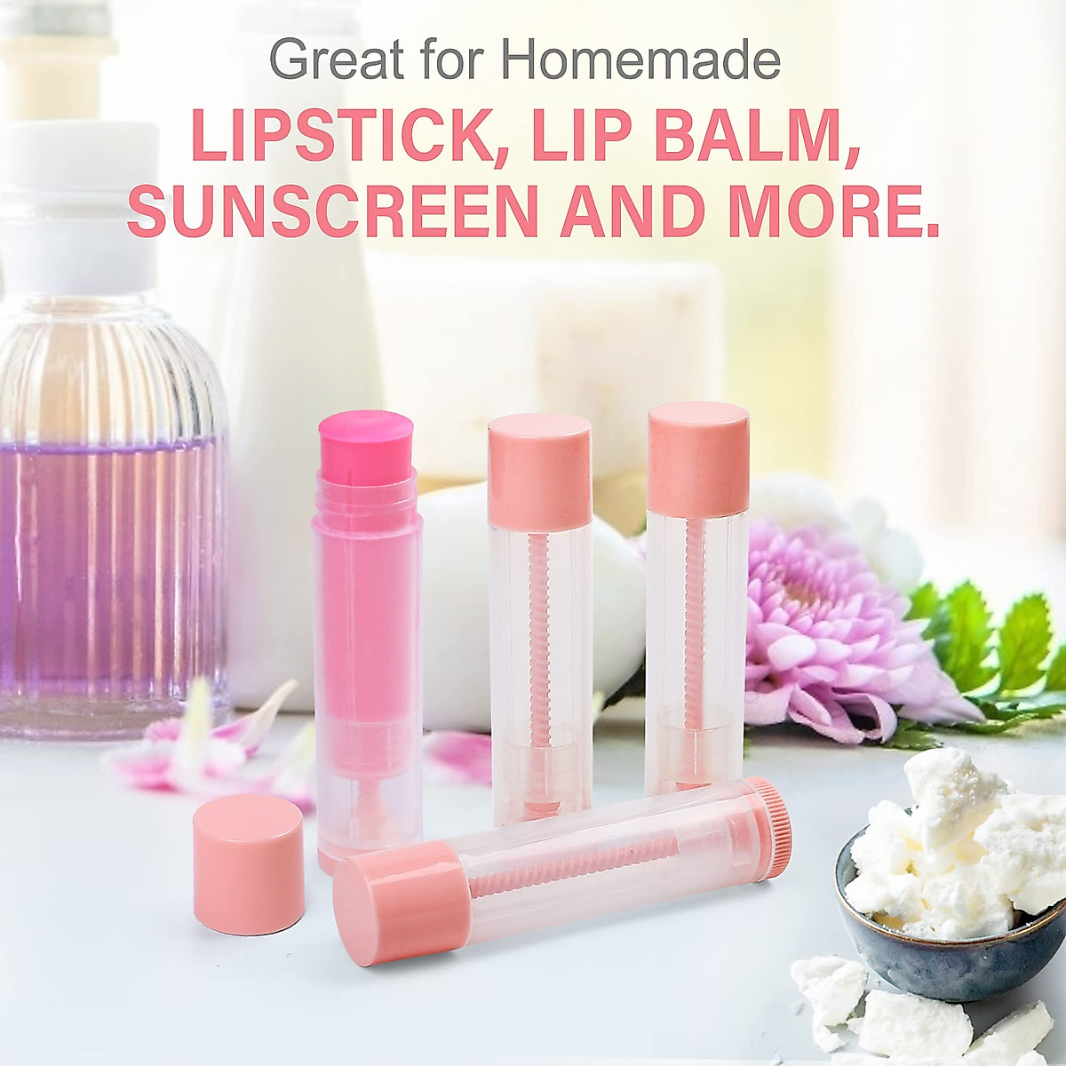 LotFancy Lip Balm Tubes Empty, 100PCS 5.5ml (3/16 Oz), Clear Lip Balm Container Tubes with Pink Caps, BPA Free & Leak Free, Refillable