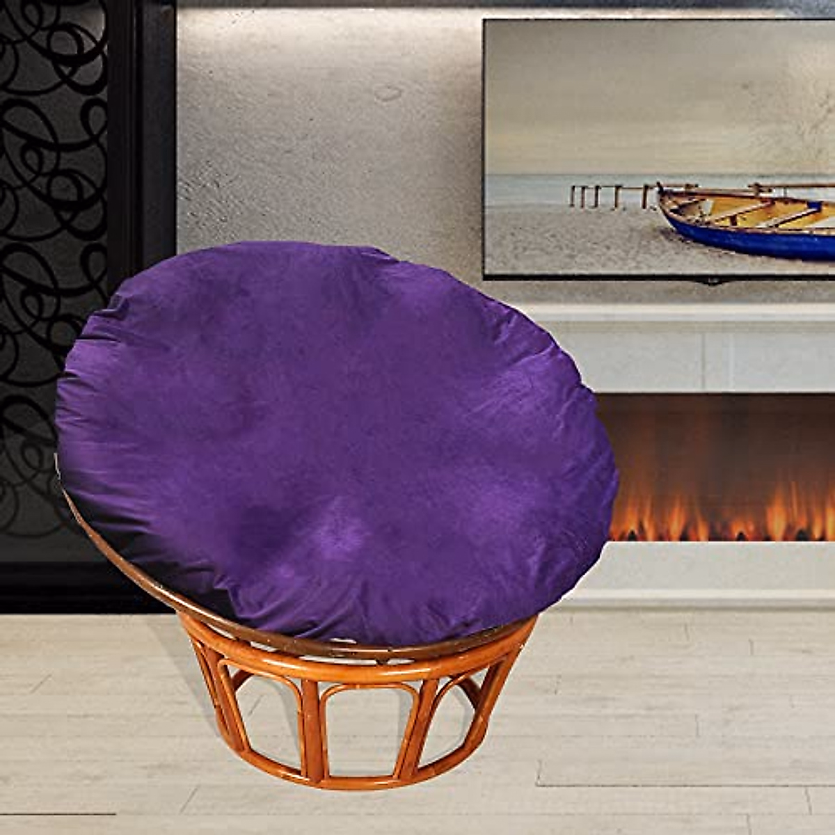 Papasan Cushion Cover Only, Indoor Dutch Velvet Smooth Soft Zippered Slipcover for Papasan Round Egg Chair Cushion,Machine Washable Unfading with Attached 8 Pairs Straps(Fits 43-48in Round Cushion)