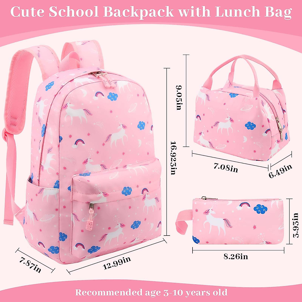 SCIONE Cute School Backpack for Girls, Teens School Bag with USB Charging Port Water-Resistant Pink Canvas Bookbag, Preschool Daypack Elementary BackBag, Back to Shool Supplies Gifts for Kids