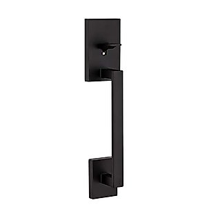 Kwikset 98150-011 San Clemente Front Door Handle with Interior Halifax Lever Featuring Microban Antimicrobial Product Protection, Matte Black