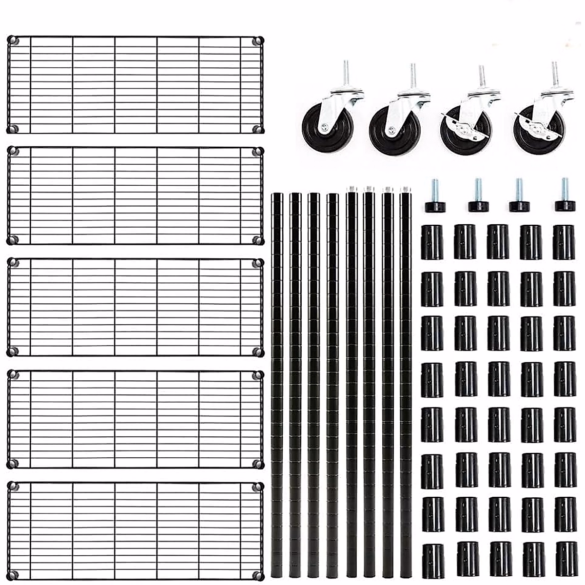 Catalina Creations Black 5-Shelf Storage Shelves,Heavy Duty Wire Shelving with Wheels, Adjustable Steel Wire Shelving Unit with 5-Shelf Liners for Garage, Kitchen, Office
