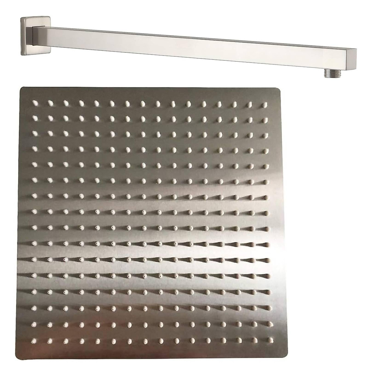 BESy 12 Inch Rain Shower Head, 12" Square Rainfall & High Pressure Stainless Steel Bath Showerhead, 20 Inches Straight Extended Shower Arm With Flange, Rain Shower Head Extension Arm Brushed NIckel