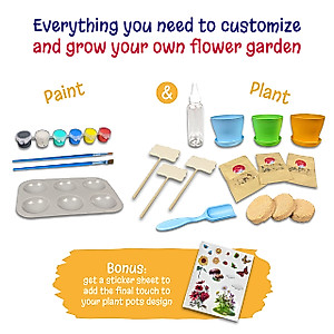 Paint and Plant Flower Growing Kit for Kids - Kids Gardening Set Gifts for Girls and Boys Ages 6-12 Year Old- Arts and Crafts for Girls and Boys - Grow Your Own Flowers - Paint and Grow Craft Kit