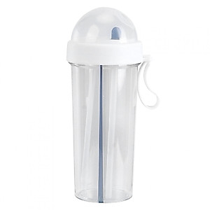 MAVIS LAVEN 600ml Plastic Water Bottle, Innovative Dual Use Water Bottle Straw Water Cup for Home Outdoor Camping Sport (white)