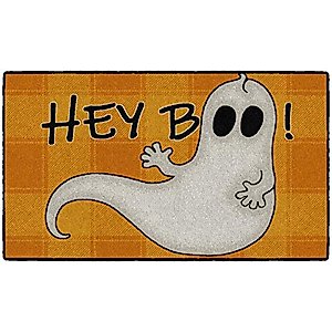 Brumlow MILLS Hey Boo Halloween Ghost Washable Festive Print Indoor or Outdoor Rug for Living or Bedroom Carpet, Dining Room, Kitchen Area or Entryway Rug, 20" x 34",Orange