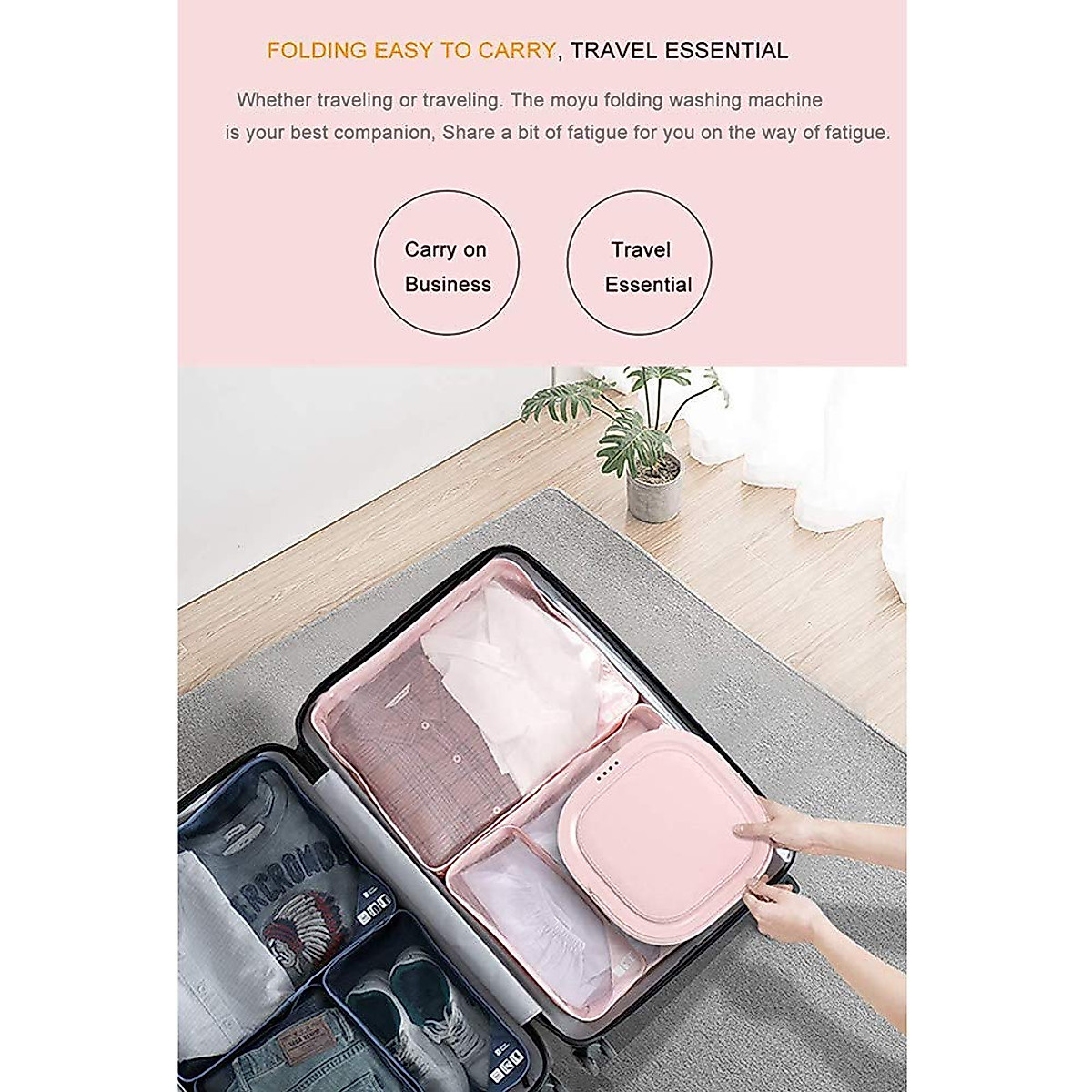 Portable Mini Folding Clothes Washing Machine, Bucket Automatic Home Travel Self-Driving Tour Underwear Foldable Washer, Pink