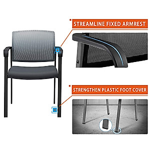 CLATINA Home Office Desk Chair No Wheels,Ergonomic Mesh Mid Back Stacking Arm Chair for Remote Learning,Small Office,Guest Chair,College Apartment (Grey, 4 Pack)