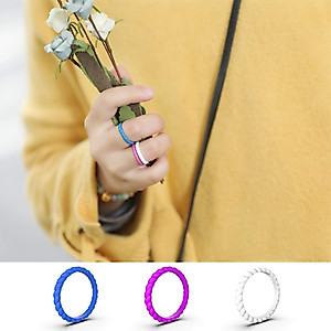 Zollen 12 Packs Silicone Wedding Rings for Women, Thin Braided Rubber Wedding Bands Stackable Ring, Hypoallergenic Silicone, Size 6