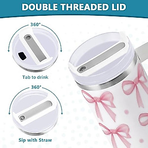 PaChyLuu 40 oz Insulated Tumbler with Handle and Straw Lid, Elegant Bows Leak-Proof Stainless Steel Travel Coffee Mug for Car Cup Holder