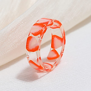 4-12 Pcs Resin Fruit Rings Set Colorful Transparent Plastic Fruit Rings Strawberry Kiwi Lemon Apple Grape Pitaya Grapefruit Orange Watermelon Cute Knuckle Stackable Fruit Rings for Women Teen Girls,