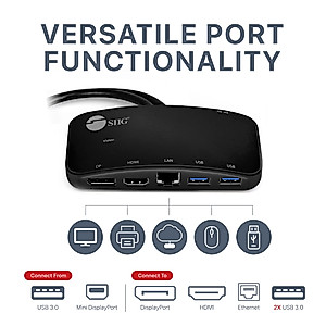 SIIG Mini DisplayPort Thunderbolt 2 1080p Video Dock/Docking Station - 1080p HDMI or DisplayPort (DP) - USB 3.0 and Gb Ethernet Adapter Hub for MacBook, Surface Pro 2/3/4/5 and Laptop(JU-H30412-S1),Black