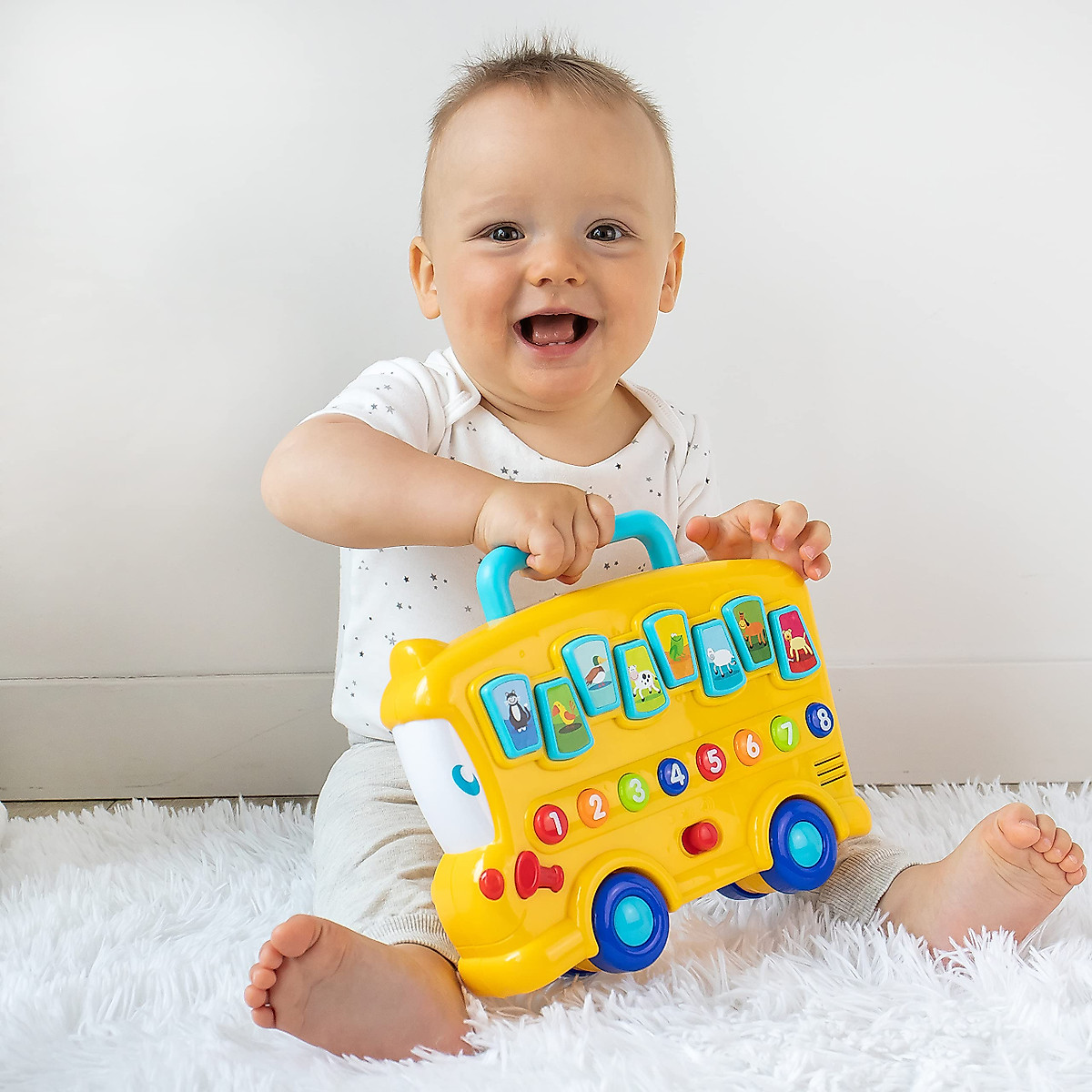 Animal Sounds Bus for Babies 6 Months Old & Up with Lights, Music, Numbers, Volume Control & More - Educational Baby Musical Toys