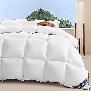 DOWNCOOL Goose Feather Down Comforter King Size - 750 Fill Power Duvet Insert - Ultra Soft Hotel Collection Comforter - All Season White King Down Comforter - King 106 x 90 Inch