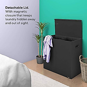 Mindspace Dual Laundry Hamper with Lid and Removable Mesh Liners, Extra Large Sorted Laundry Bin for Bathroom, Bedroom, Dorm, Apartment - Black, Oxford Collection, Double
