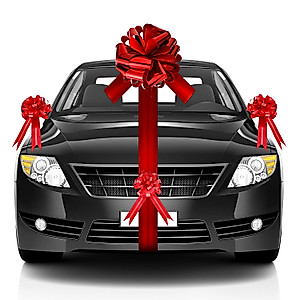 6 Pieces Large Car Bow, Include 20 Inch Car Ribbon Bow and 5 Pieces 6 Inch Pull Bow Car Decoration New Houses Wedding