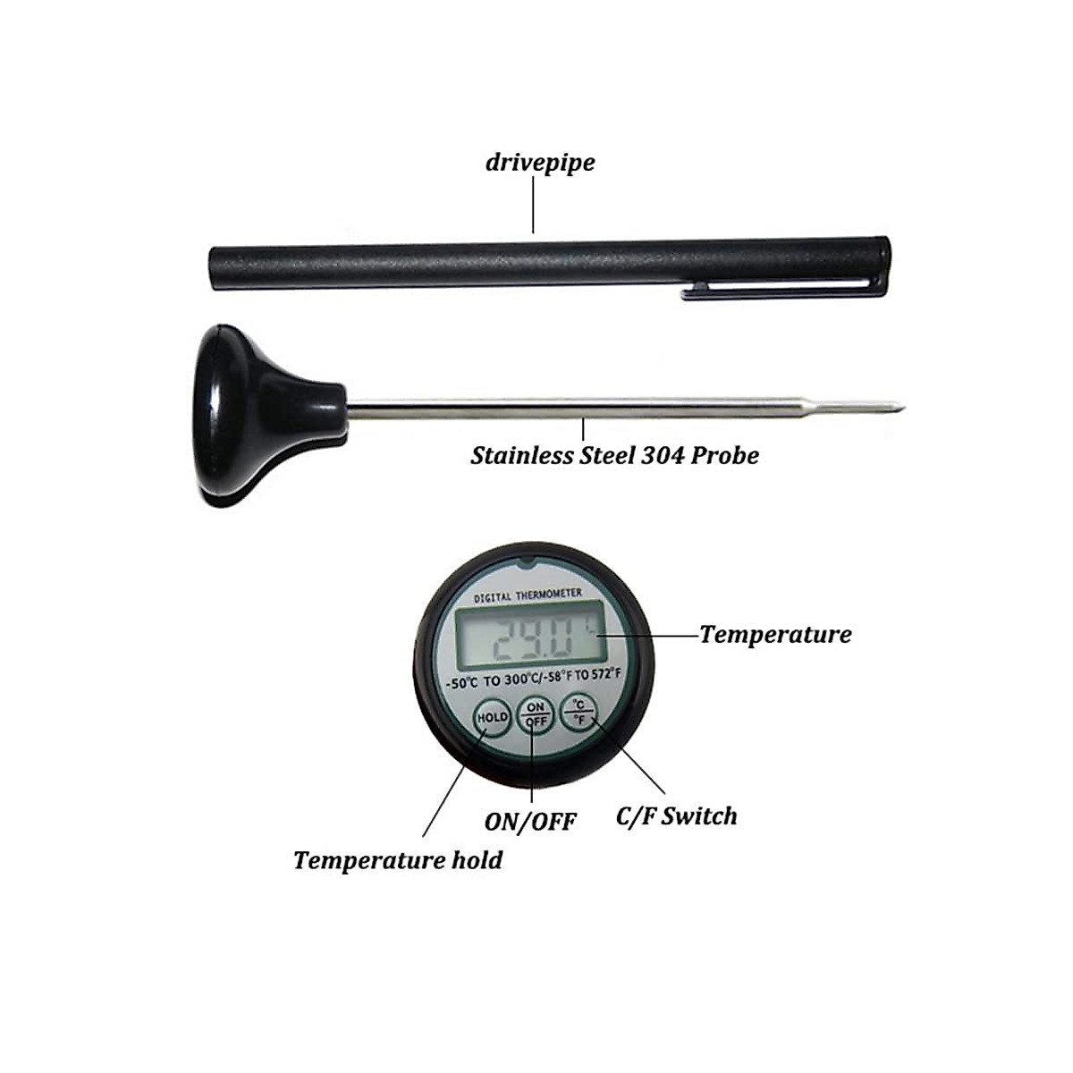 Digital Cooking Meat Thermometer 4.7 inch Long Probe Food Thermometer for BBQ, Grilling, Milk, Coffee Deep Frying, Instant Read Kitchen Thermometer