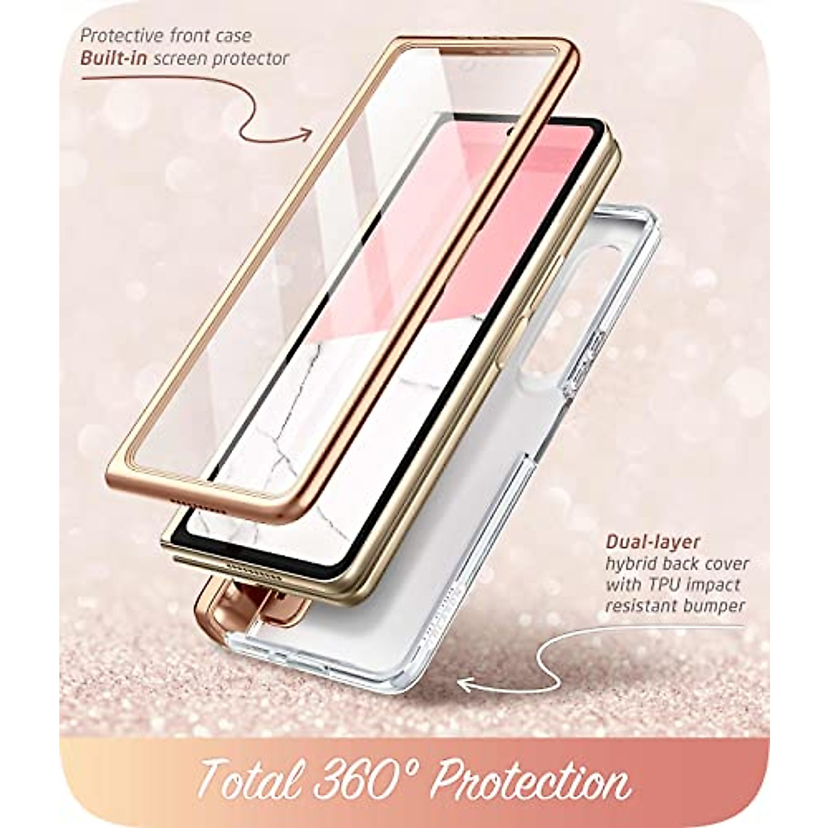 i-Blason Cosmo Series for Samsung Galaxy Z Fold 4 Case with Pen Holder (2022), Stylish Protective Bumper Fold 4 Case with Built-in Screen Protector (Marble)