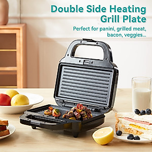 Sanalaiv Sandwich Maker 3 in 1, Waffle Maker with Removable Plates, Electric Panini Press Sandwich Maker, Sandwich Toaster for Breakfast Sandwiches Grilled Cheese Steak, LED Indicator Lights, 870W