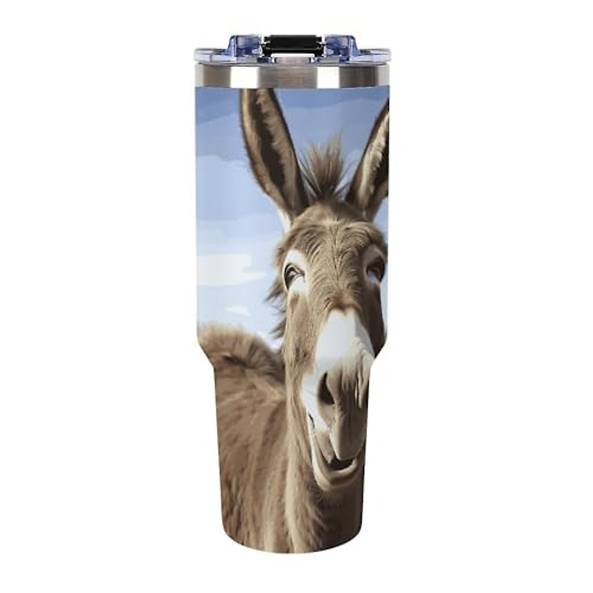 LLUTSNTH 40 Oz Vacuum Tumbler with White Handle Leakproof Insulated Tumbler Funny Donkey Stainless Steel Travel Mug with Lid And Straw Coffee Cup Cute Water Bottles Cup Holder Friendly