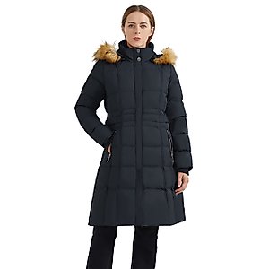 Orolay Women's Puffer Down Coat Winter Warm Jacket with Faux Fur Trim Hood Black X-Large