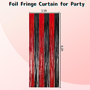 Merear Backdrop for Party Decorations, 3 Pack Black and Red Foil Fringe Curtains Party Decor 8.2 * 3.3 FT Tinsel Streamers Birthday Party Decorations Photo Fringe Backdrop for Party, Graduation