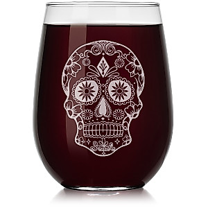 Wine Glass Sugar Candy Skull (Stemless, 17oz)