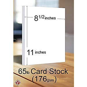White Cardstock - Thick Paper for School, Arts and Crafts, Invitations, Stationary Printing | 65 lb Card Stock | 8.5 x 11 inch | Medium Weight Cover Stock (176 gsm) 96 Brightness | 50 Sheets Per Pack