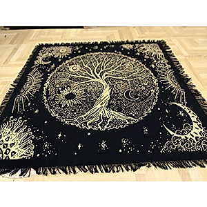 Indian Consigners Tree of Life Altar Cloth Tapestry Tablecloth Celtic Trees Ritual Spiritual Cloth for Sacred Places, Cotton Square Tarot Table Cover 18 by 18 Sacred Cloth