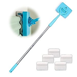 Baseboard Cleaner Tool with Handle 5 Reusable Cleaning Pads by No-Bending Mop Baseboard Cleaner Tool Long Handle Adjustable Baseboard Molding Tool for Bathroom Microfiber Cleaning