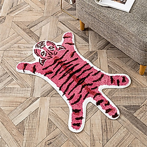 ZSCYD-yingda1992 Tiger Shaped Rug Animals Bath Mat Rug Non-Slip Bathroom Door Mat for Bedroom Kitchen Cartoon Area Rug for Tub Soft Bathmat Home Decor Pink+Brown