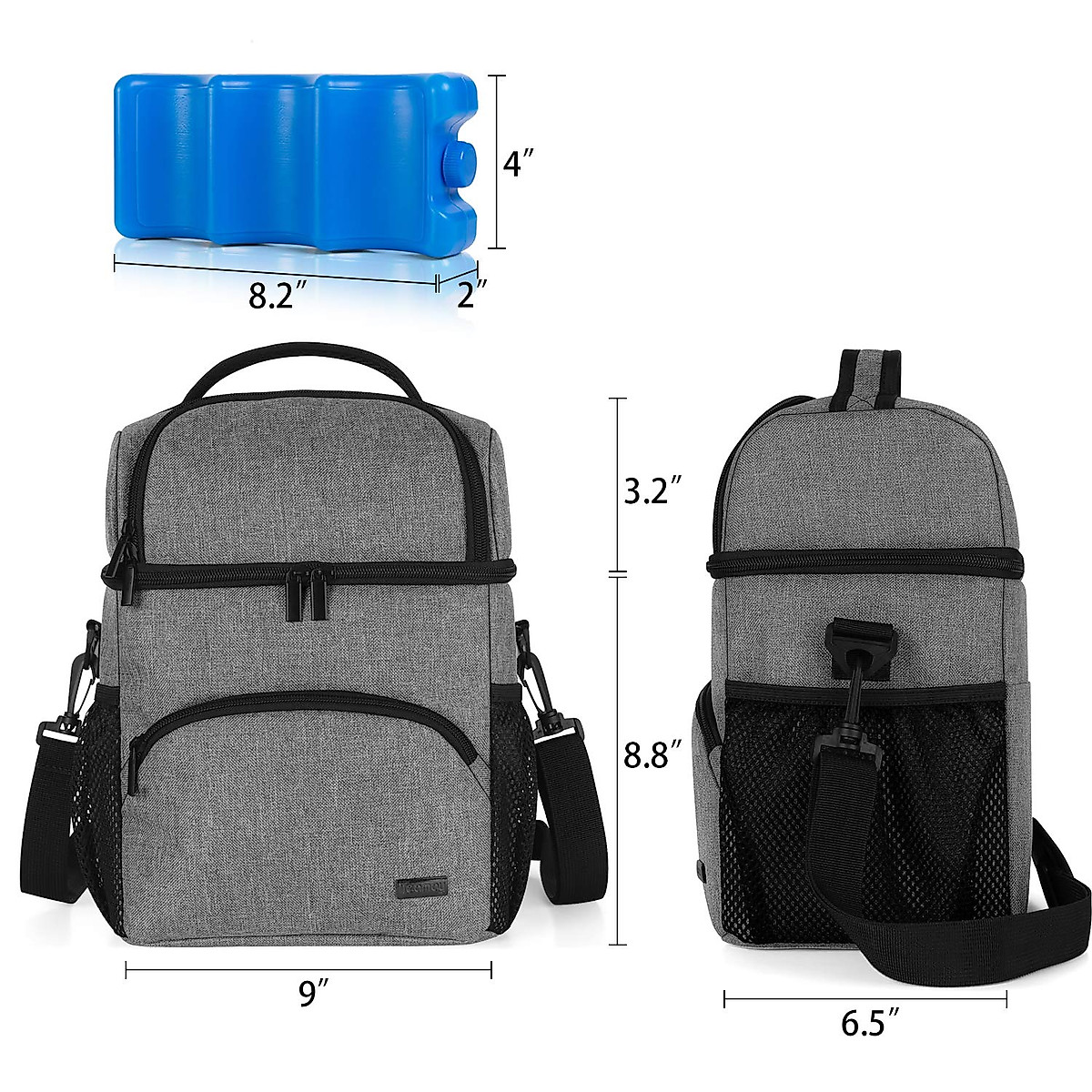 Teamoy Double Layer Breastmilk Cooler Bag with Ice Pack, Travel Baby Bottle Cooler Bag Tote Up to 6 Large 9 Ounce Bottles, Gray