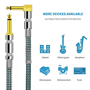 tisino Guitar Cable 10 ft, 1/4 inch Cable Straight to Right Angle Guitar Cord Instrument Cable for Electric Guitar, Bass, Amp, Keyboard, Mandolin - Green