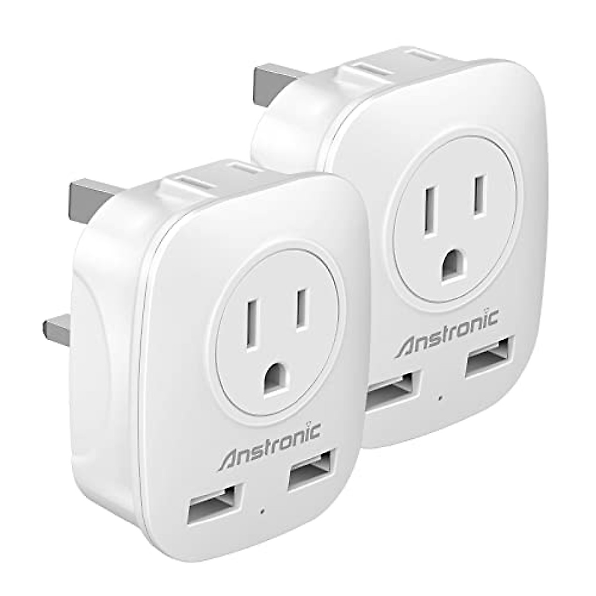 [2-Pack] US to UK Ireland Travel Plug Adapter, Anstronic International Power Adapter with 2 USB, 4 in 1 Power Outlet Adaptor for USA to British England Dubai Irish Scotland Hong Kong(Type G)