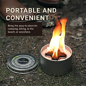 Radiate - 2 Pack Outdoor Portable Campfire - 3 Hours of Warmth and Burn Time - 4” Reusable Fire Pit for Camping, Smores, Cooking, and Picnics - Recycled Soy Wax